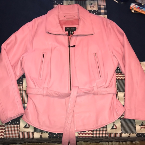 Marcia | Jackets & Coats | Euc Marcia Pink Leather Zipper Belted Jacket ...